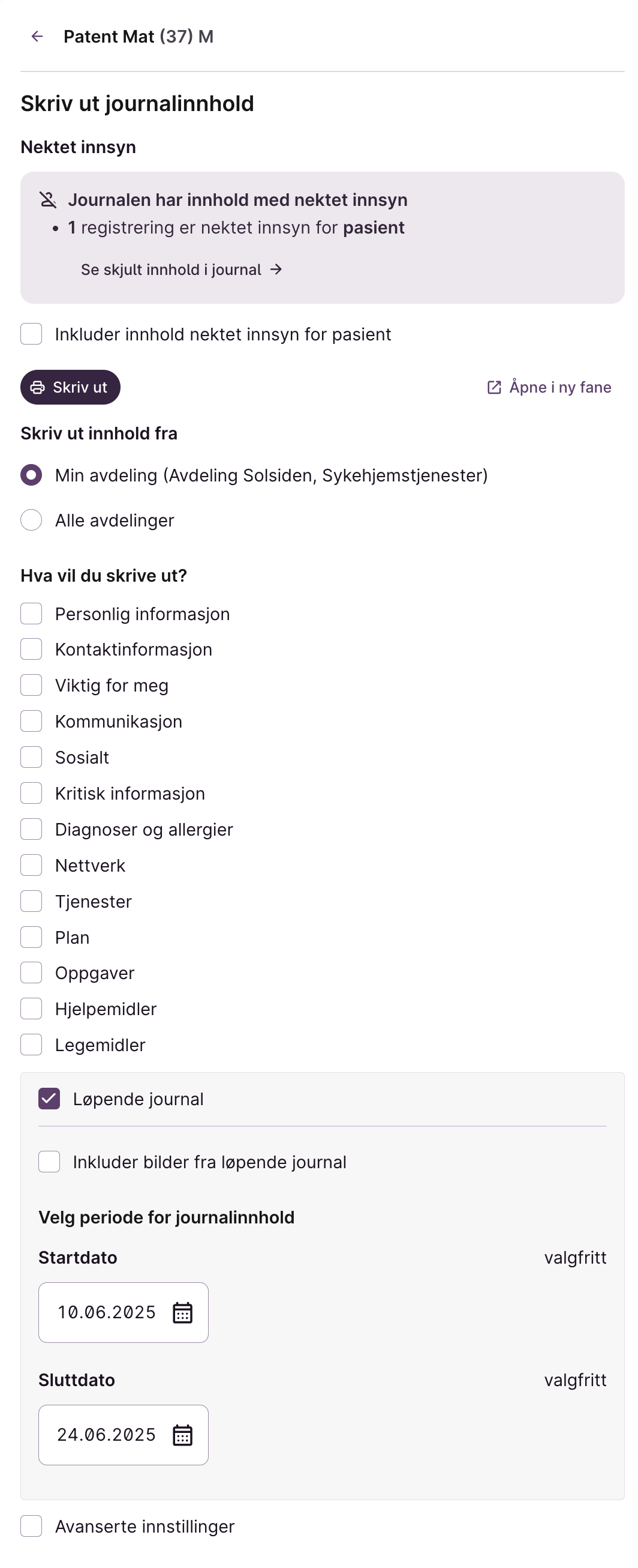 Innsyn i pasientjournal