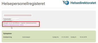 Jeg får ikke sendt innleggelsesrapport – Mangler HPR-nummer