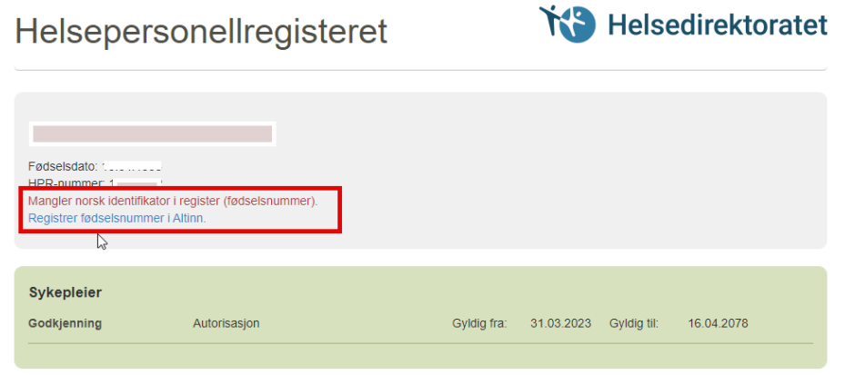 Jeg får ikke sendt innleggelsesrapport – Mangler HPR-nummer